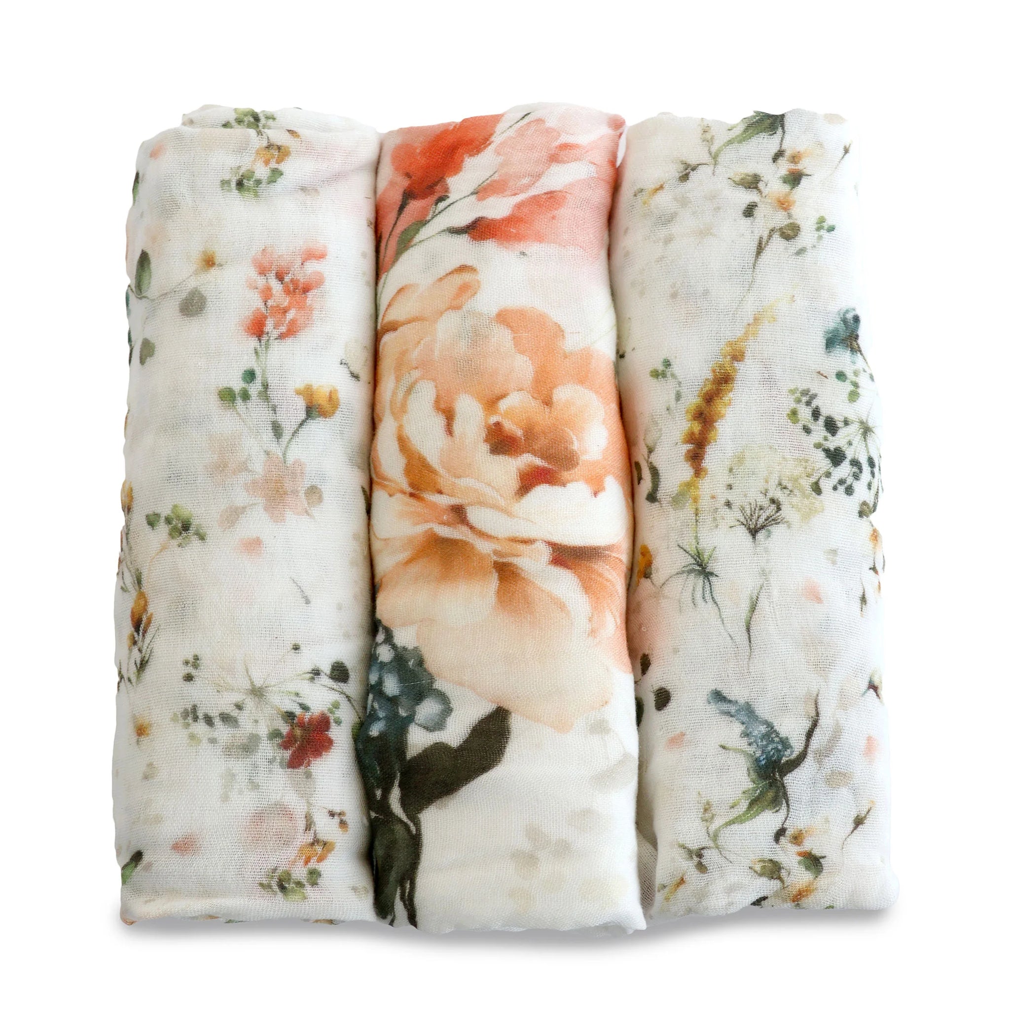 Bubba Blue Peonies Bamboo 3pk Muslin Wraps