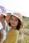Acorn Kids Checkmate Wide Brim Bucket Hat- Caramel and Cream