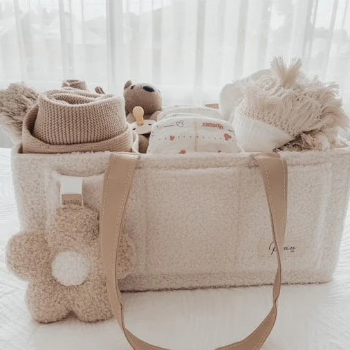 Petite Co Nappy Caddy Organiser - Teddy | Beige Handles,