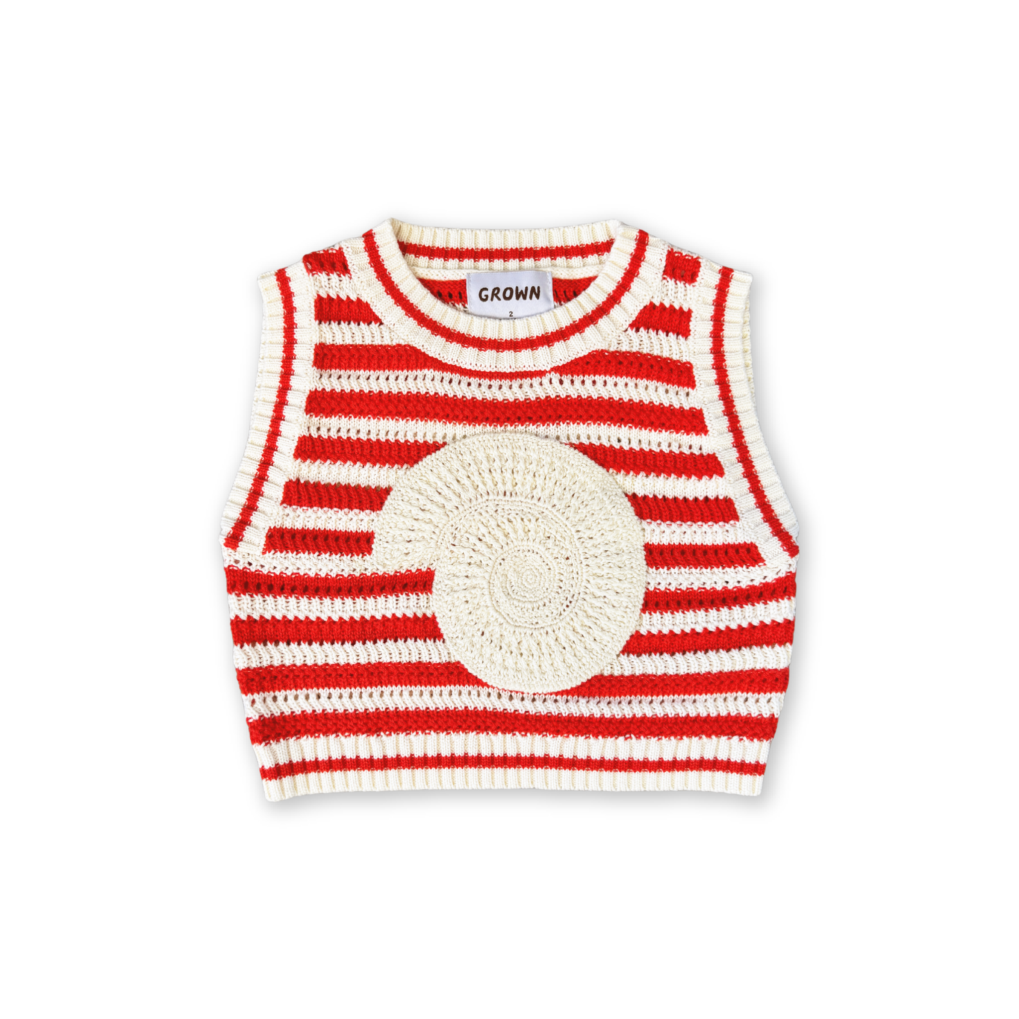 Grown Organic Knitted Crochet-Shell Vest - Chilli